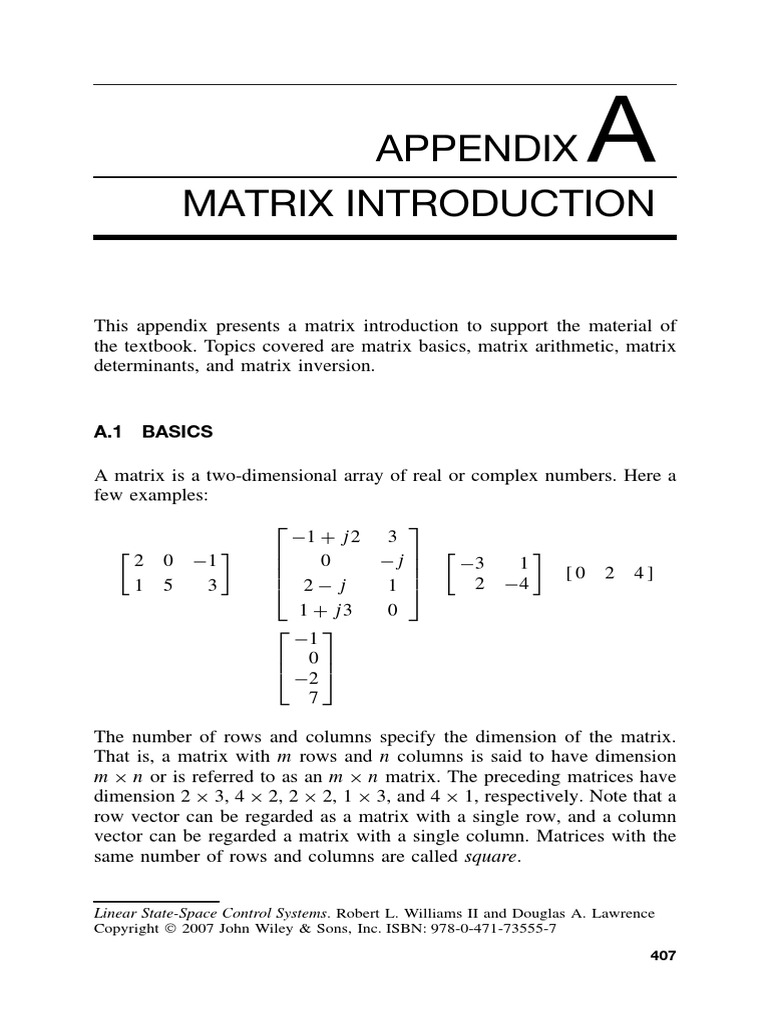 Appendix Matrix Introduction: A.1 Basics | PDF | Determinant | Matrix ...