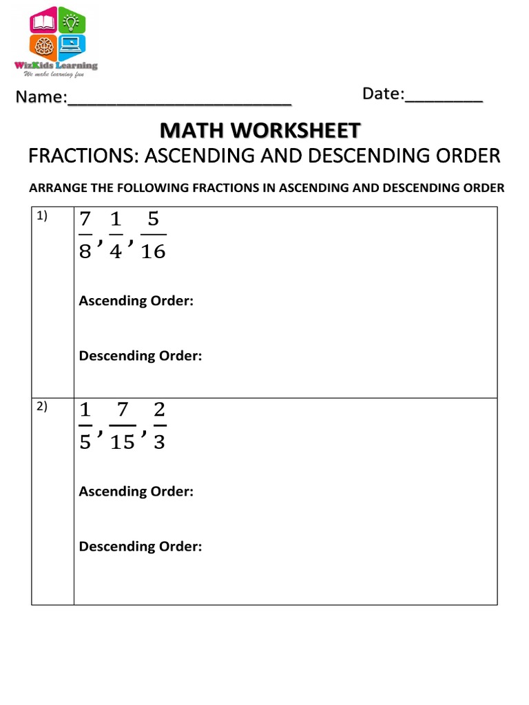 Ordering Fractions in Ascending and Descending Order PDF | PDF