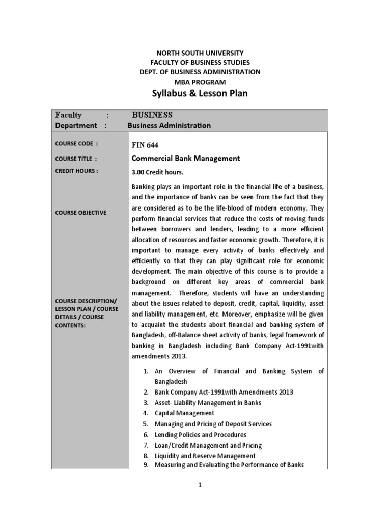 Syllabus & Lesson Plan: Faculty: Business Department: Business ...