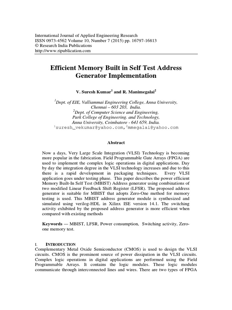 Efficient Memory Built in Self Test Address Generator Implementation ...