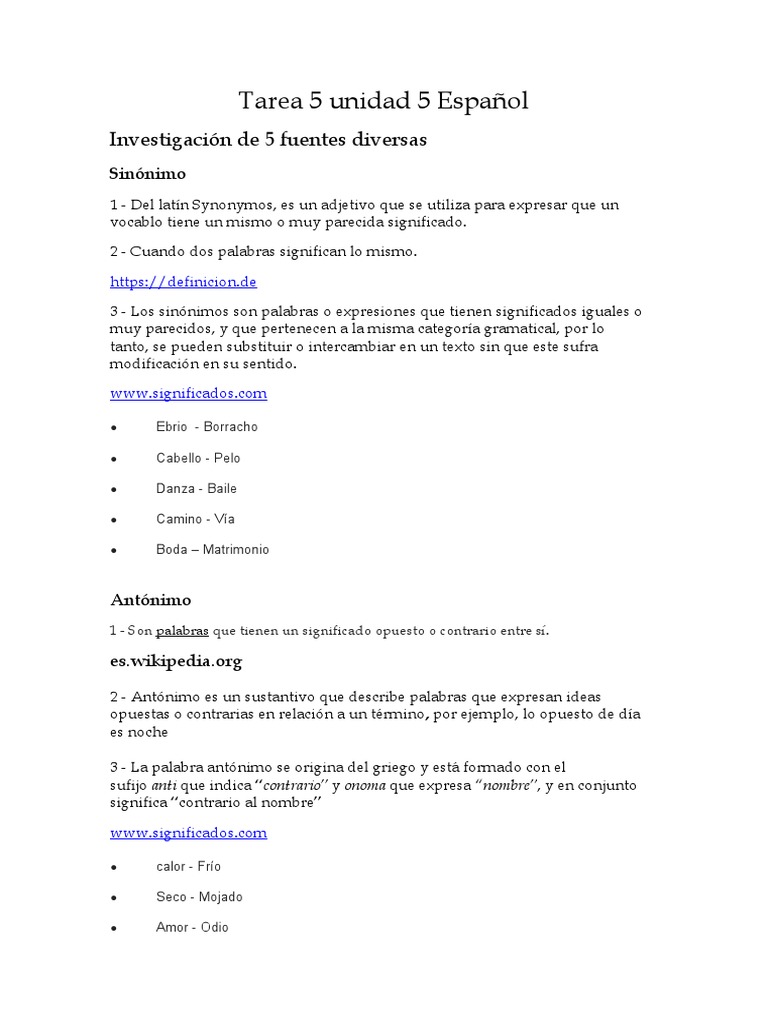 Tarea 5 Unidad 5 Español | PDF | Soporte | Puntuación