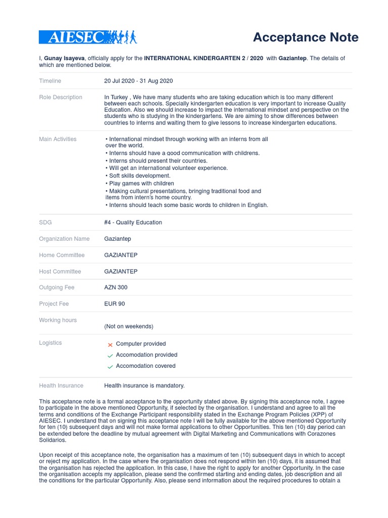 Acceptance Note 5796861 PDF | PDF | Travel Visa | Business