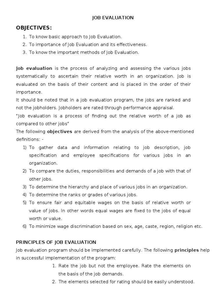 Objectives:: Job Evaluation | PDF | Evaluation | Business