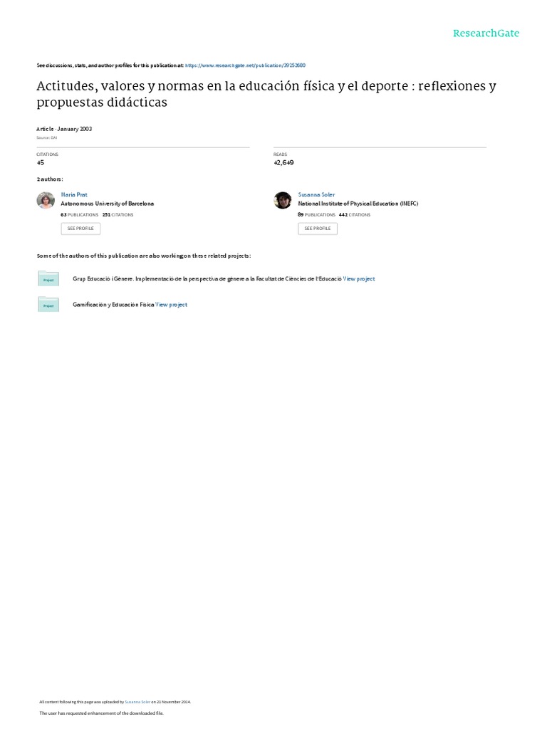 Actitudes Valores y Normas en La Educacion Fisica PDF | PDF ...