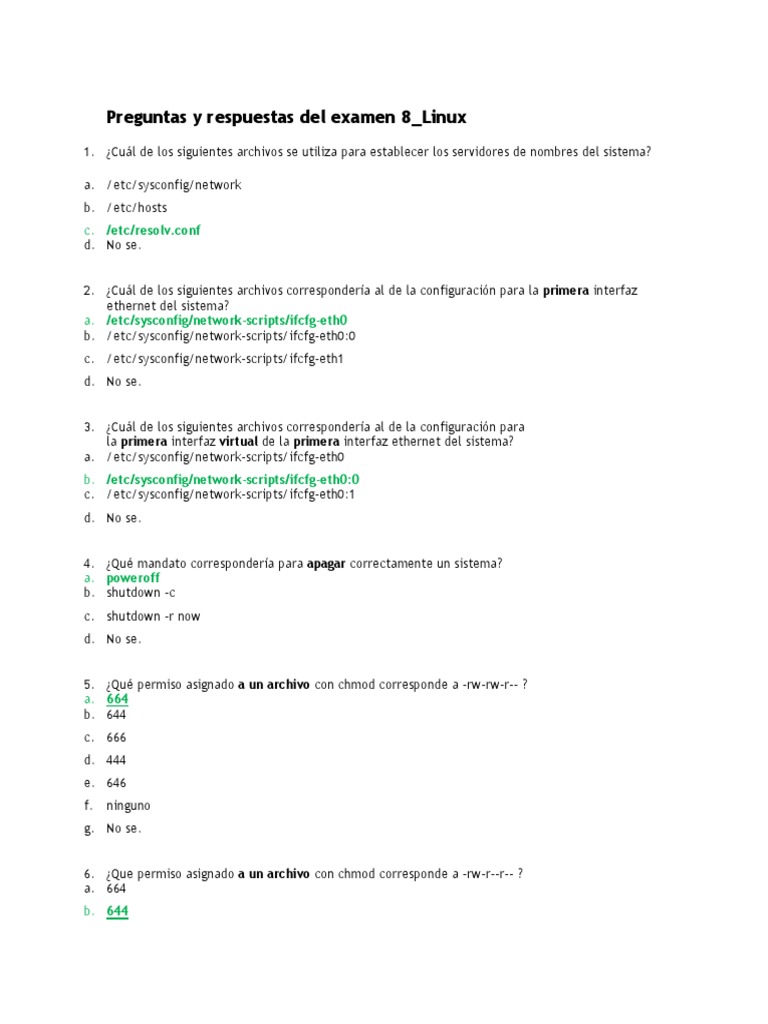 8 Respuestas Examen 8 - Linux | PDF | Distribución de Linux | Tecnología de sistema operativo