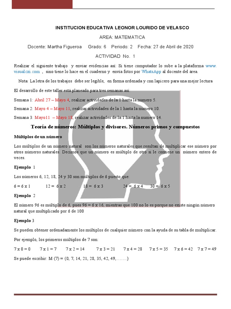 Act. 1 Teoria de Numeros Sexto Grado Per. 2 | PDF | División ...