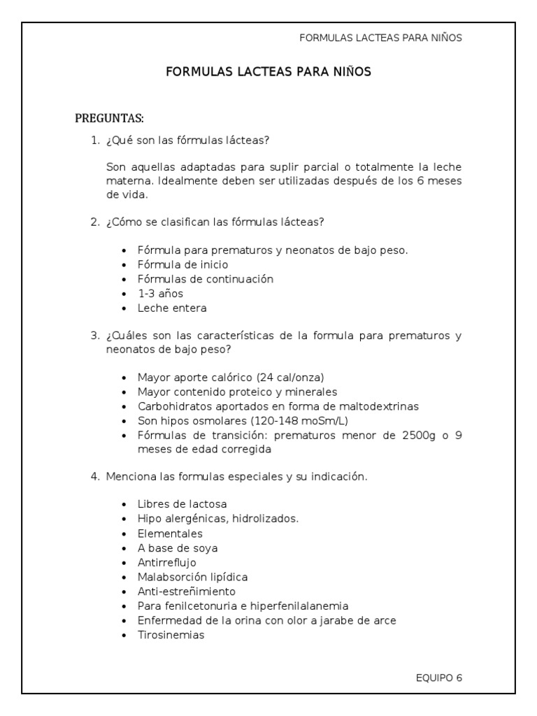 Formulas Lacteas para Niños | PDF | La leche materna | Leche