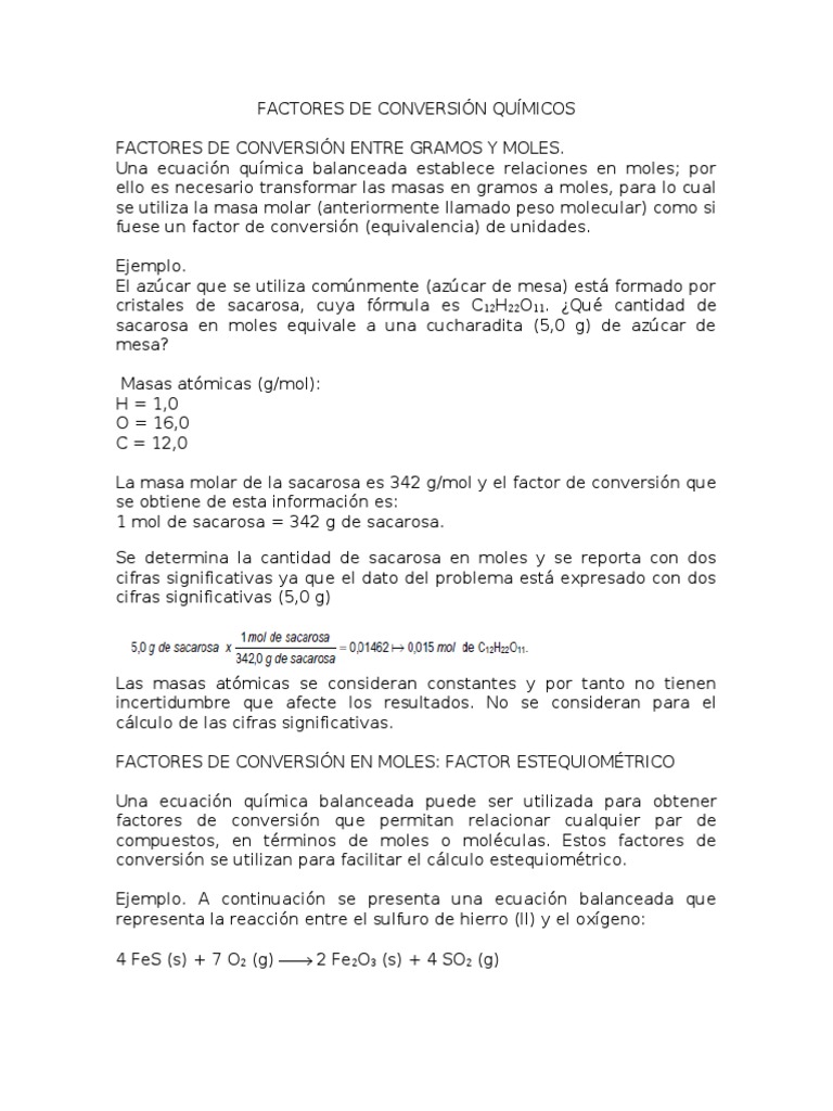 Masa Molar y Factores de Conversión Química | PDF | Estequiometría ...