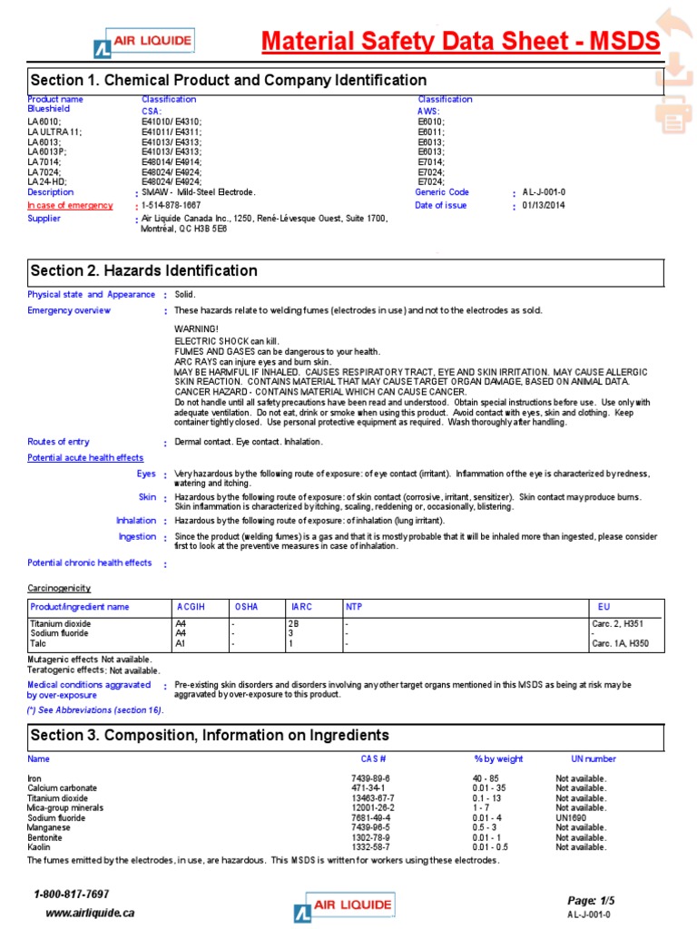 Material Safety Data Sheet - MSDS: Section 1. Chemical Product and ...