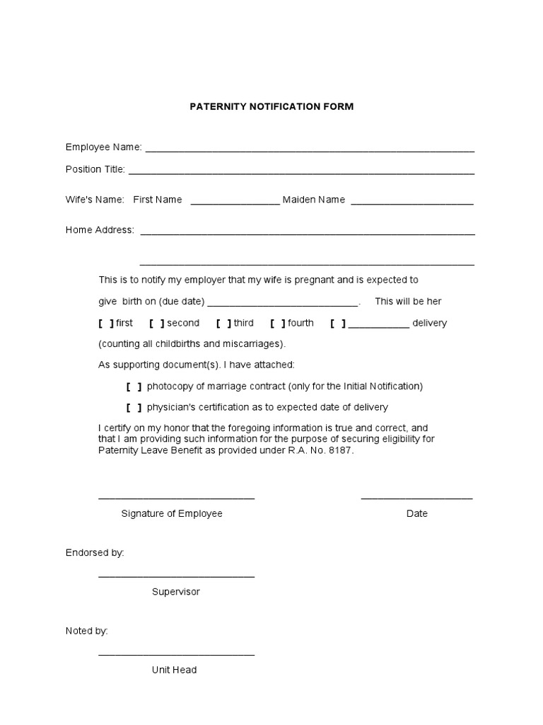 Paternity Leave Notification Form | PDF | Career & Growth | Finance ...