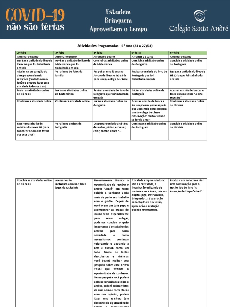 6º Ano - Atividades Programadas | PDF | Science | Pinturas