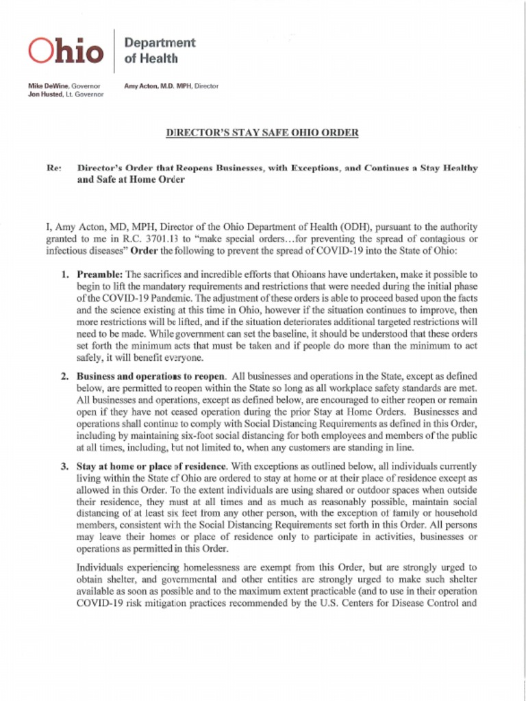 Director's Stay Safe Ohio Order | PDF
