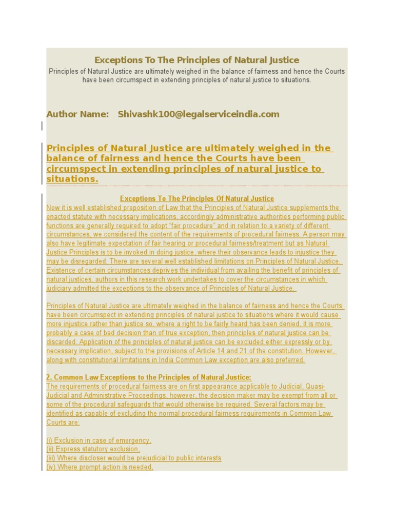Exceptions To The Principles of Natural Justice | PDF | Equity (Law ...