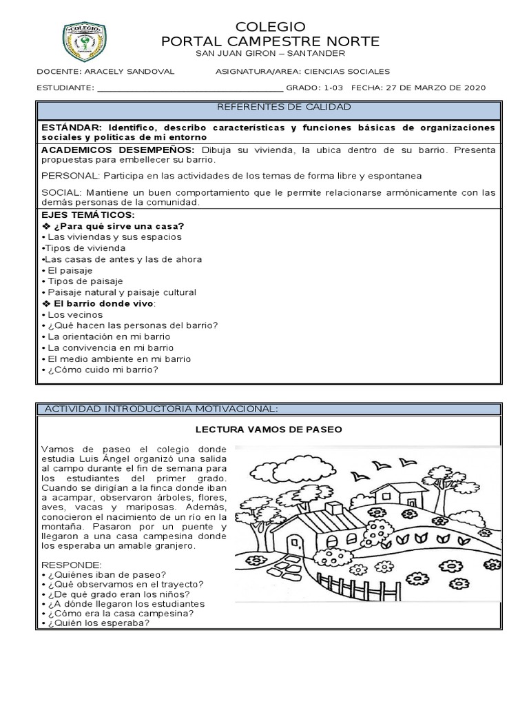 Guia de Sociales Primer Grado Segundo Periodo | PDF | Paisaje | Entorno ...