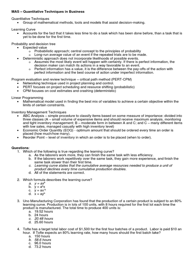 MAS Handout - Quantech | PDF | Linear Programming | Inventory