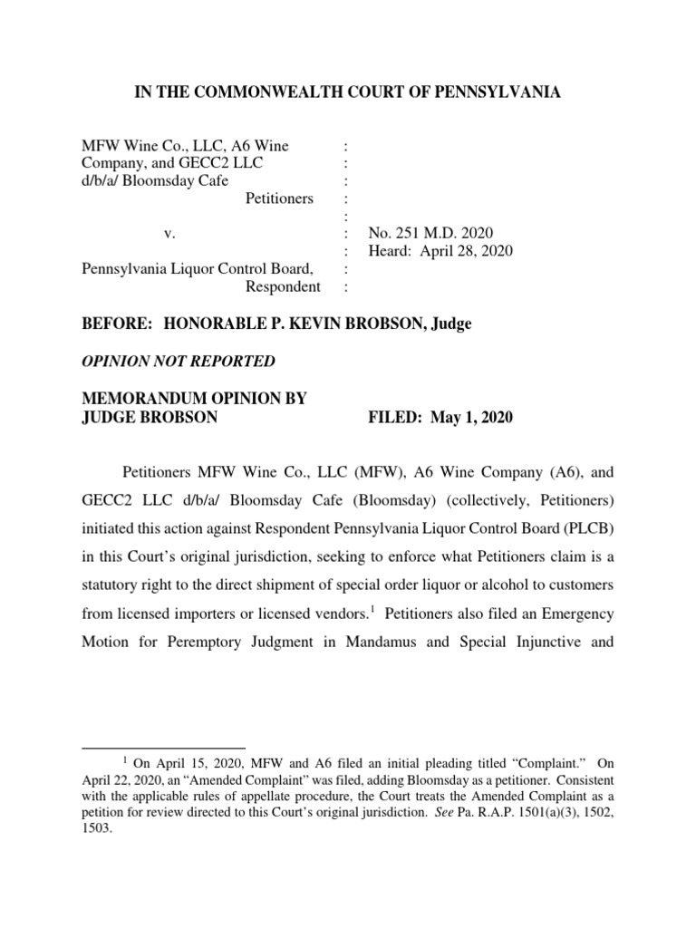 Memorandum Opinion Filed, Pa. Commonwealth Court | Mandamus | Statutory ...