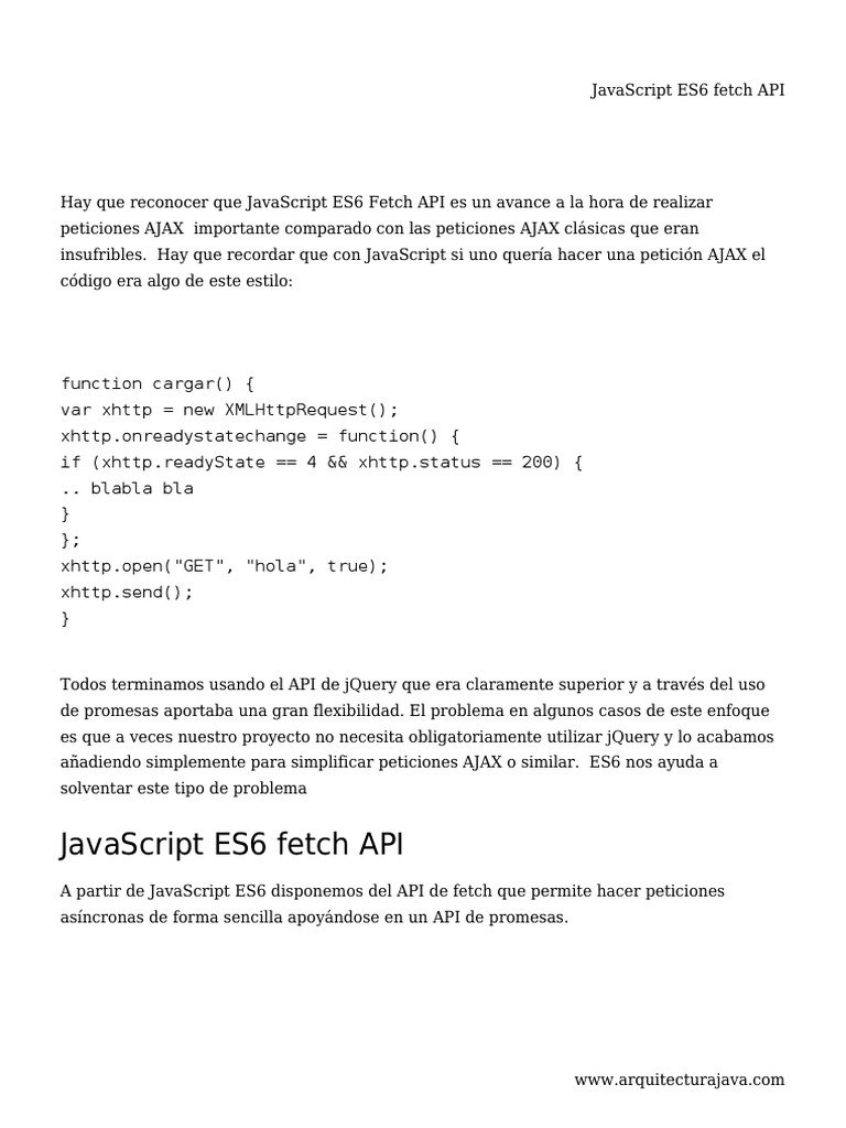 JavaScript ES6 Fetch API | PDF | Ajax (Programación) | Script Java JavaScript ES6 Fetch API | PDF | Ajax (Programación) | Script Java