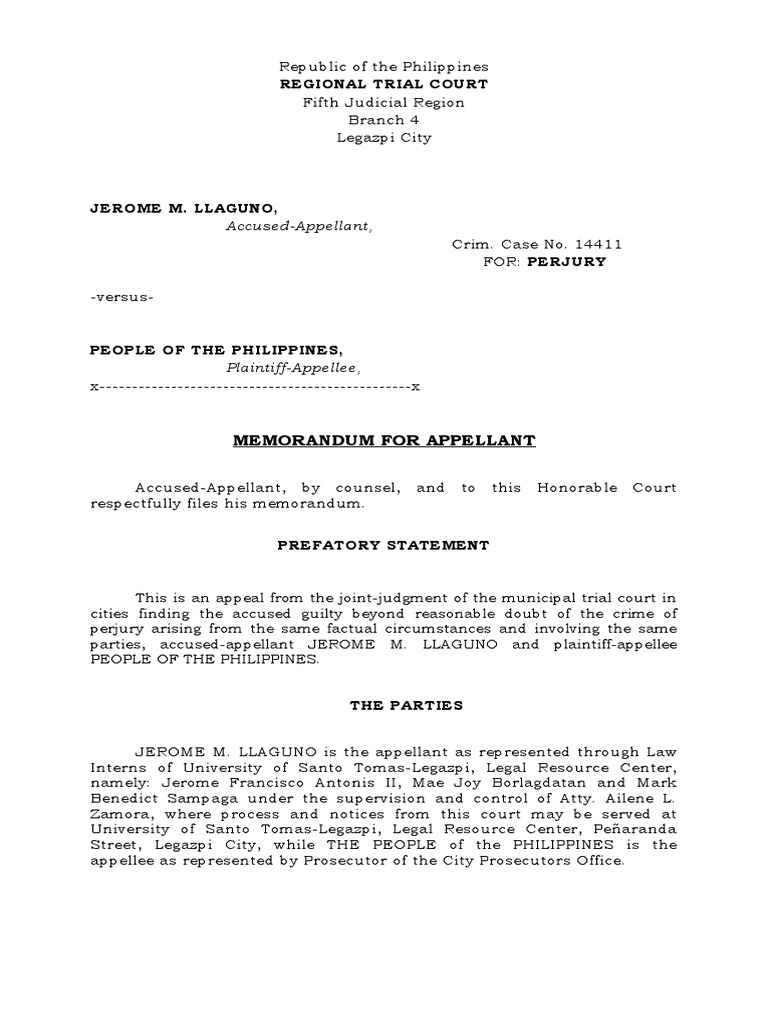MEMO RTC BRANCH 4 (Final) | PDF | Burden Of Proof (Law) | Perjury