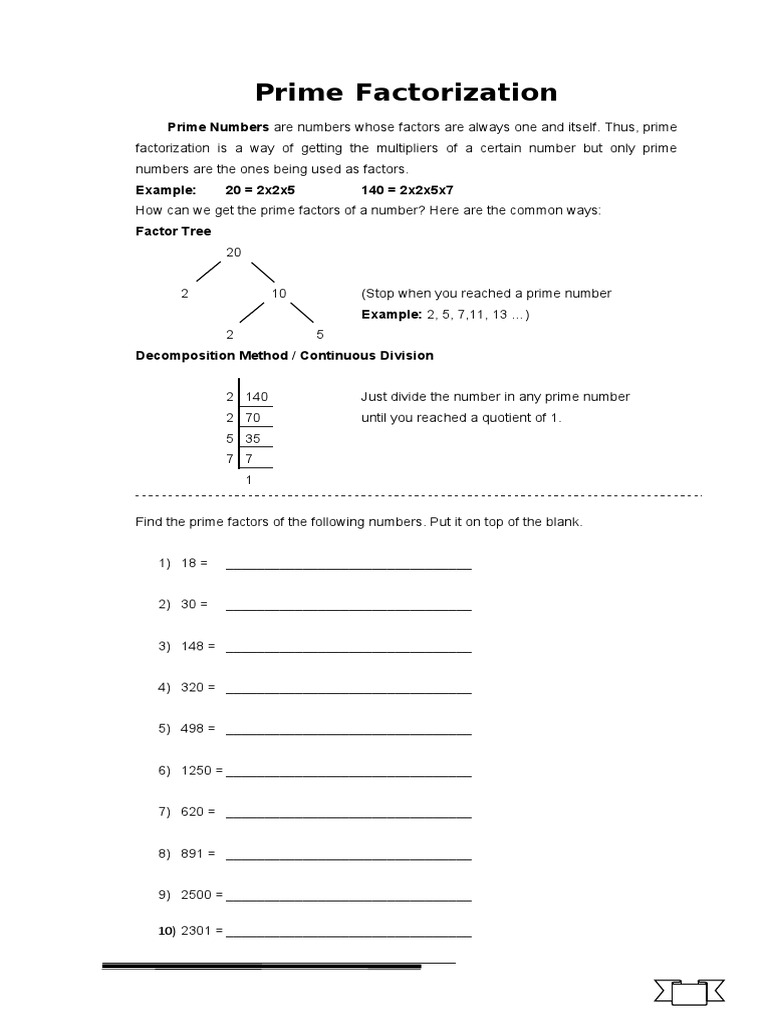 Prime Factorization: Example: 20 2x2x5 140 2x2x5x7 | PDF