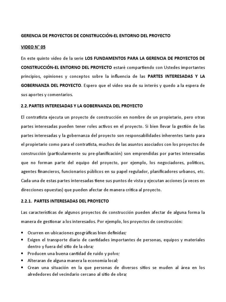 Gobernanza y Partes Interesadas en Proyectos | PDF | Gobernancia ...