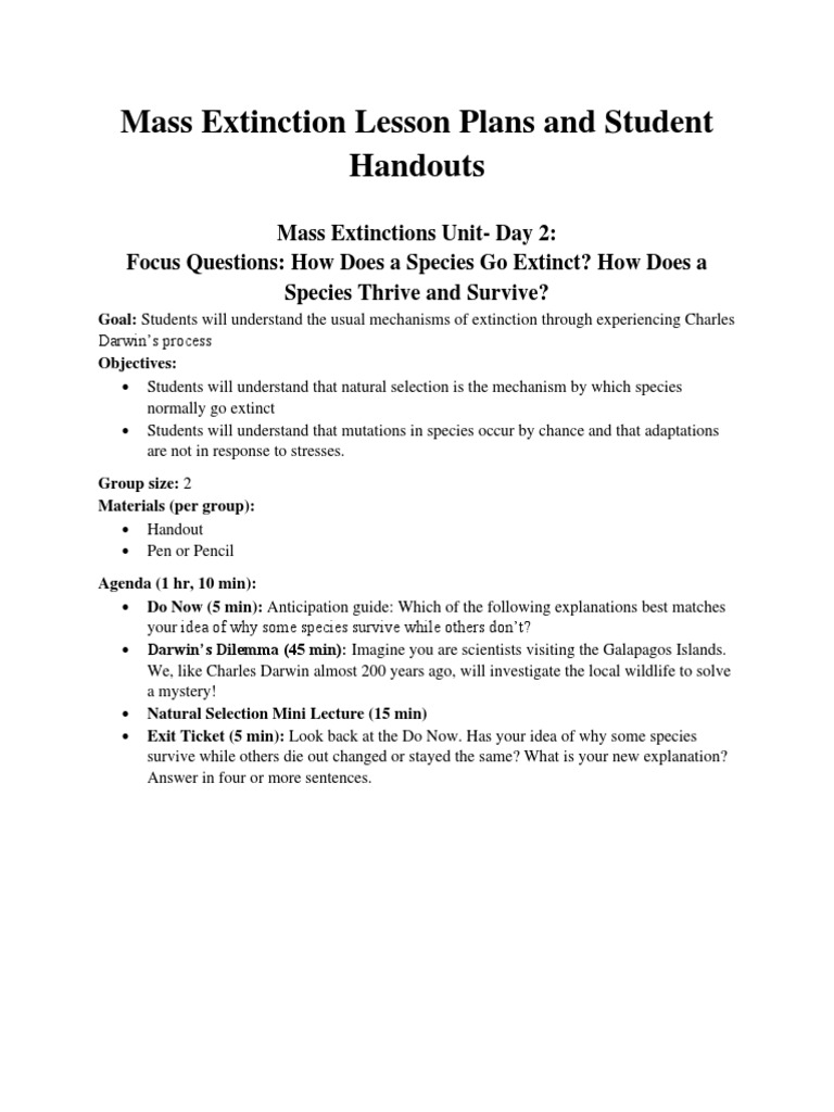 Mass Extinction Lesson Plans and Handouts | PDF | Global Warming ...