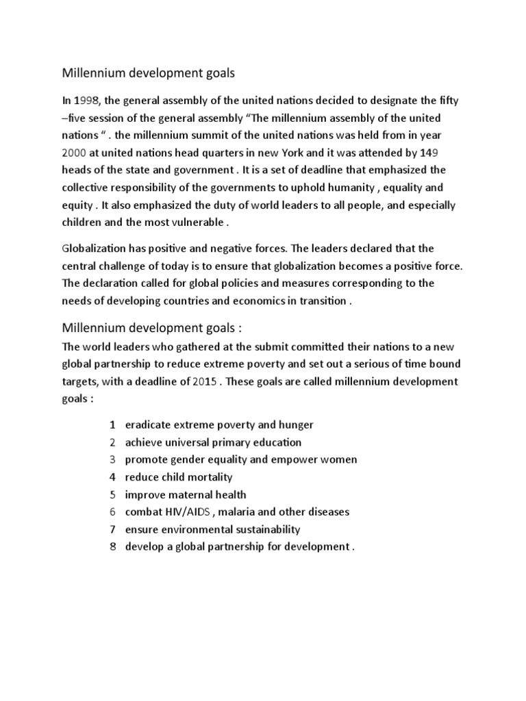 Millennium Development Goals | PDF | Millennium Development Goals ...