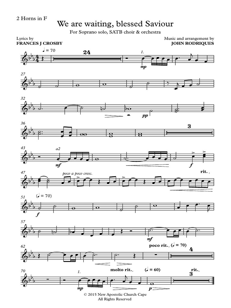 2 Horns in F - We Are Waiting Blessed Saviour PDF | PDF