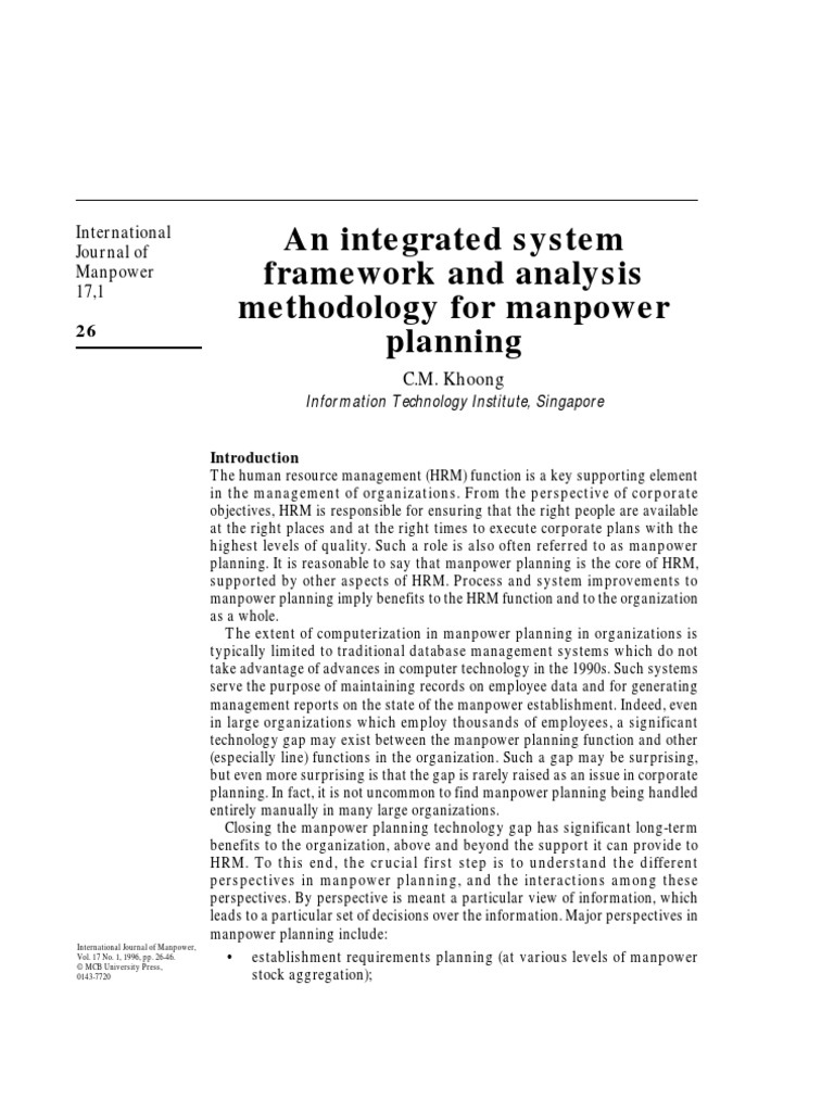 Manpower Planning - The Overall Framework | PDF | Feasibility Study ...
