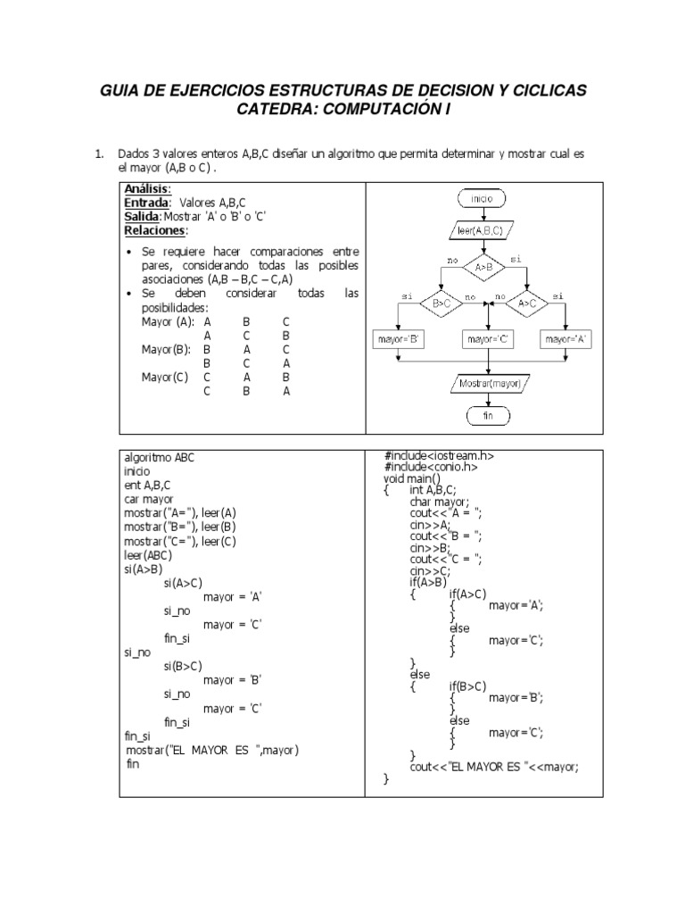 Guia de Ejercicios Estructuras de Decision y Ciclicas | PDF ...