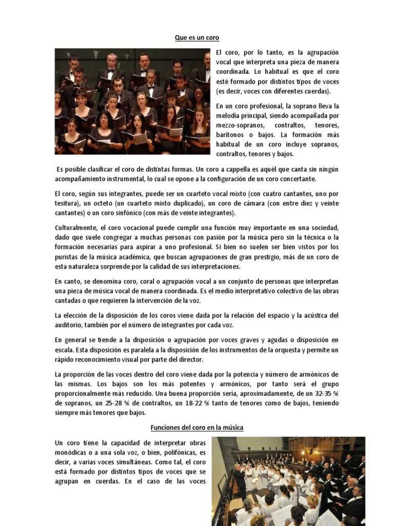 Que Es Un Coro | Descargar gratis PDF | Coro | Presentación musical