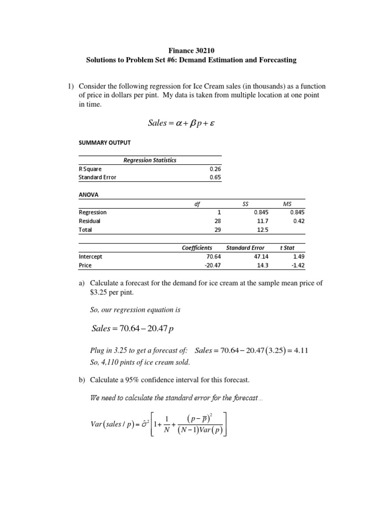 Sales P: Finance 30210 Solutions To Problem Set #6: Demand Estimation and Forecasting | PDF ...