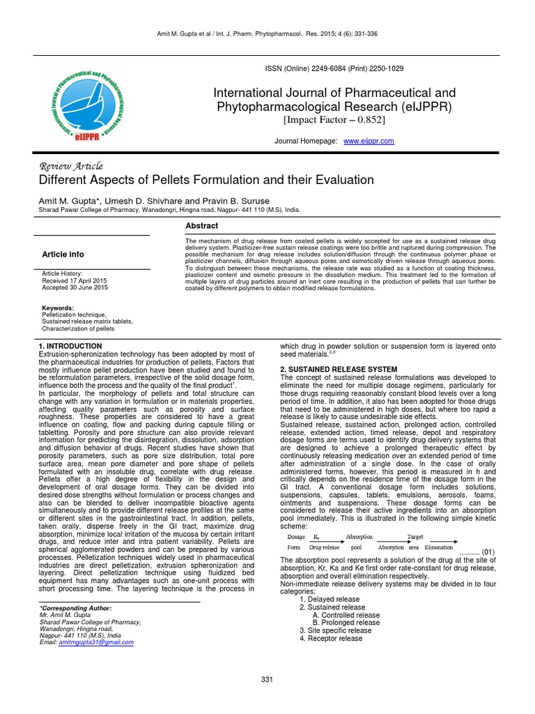 Different Aspects of Pellets Formulation and Their Evaluation PDF | PDF ...