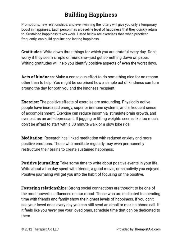 Building Happiness Exercises | PDF | Self-Improvement | Lifestyle