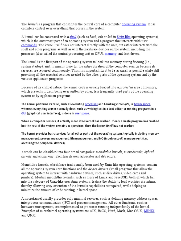 Kernel | PDF | Kernel (Operating System) | Operating System