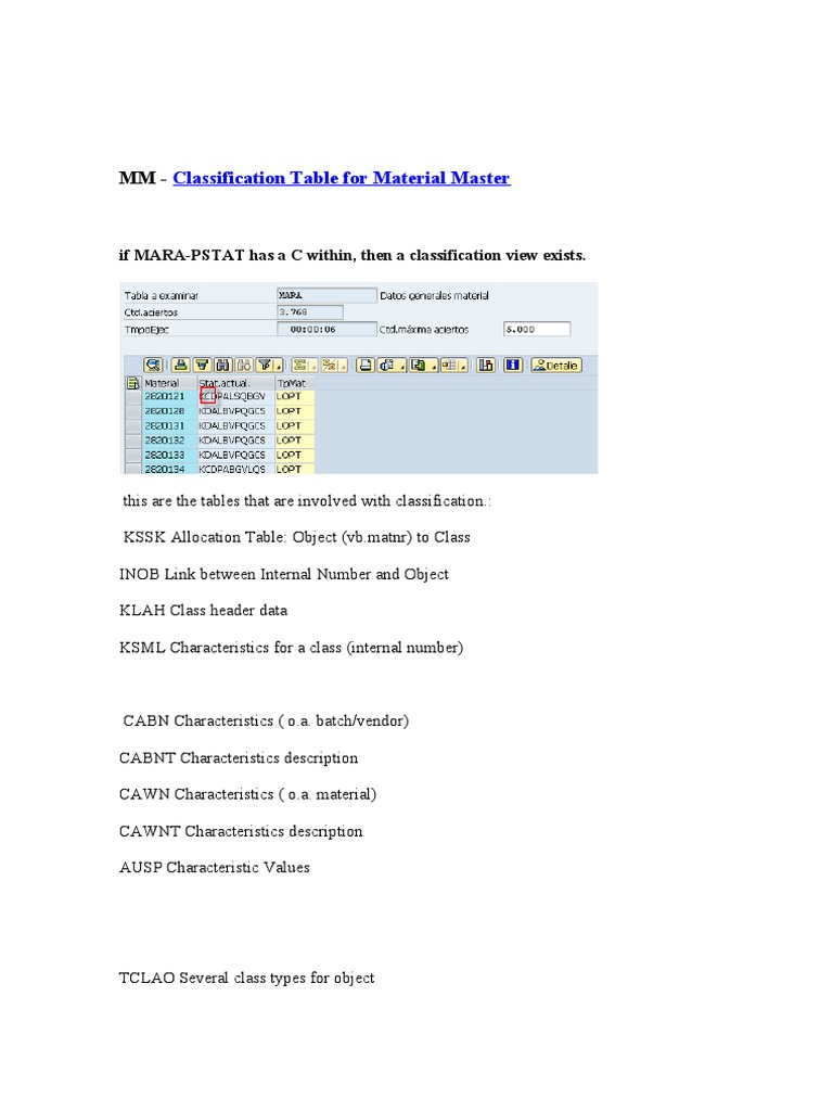 MM - Classification Table For Material Master | PDF