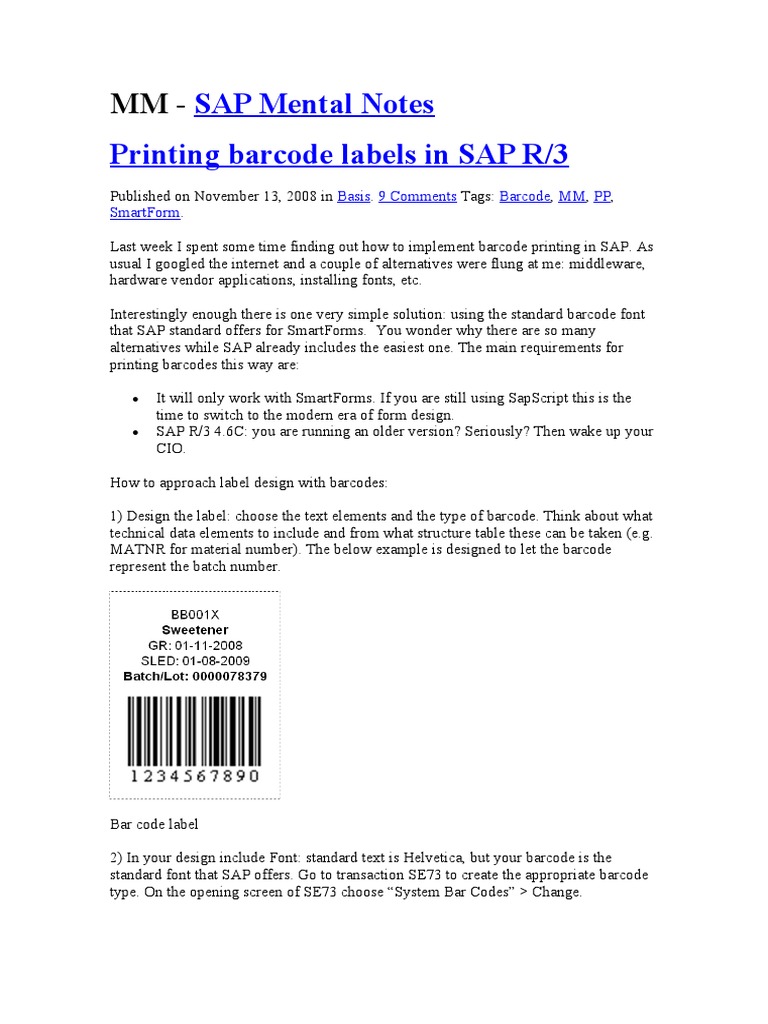 MM - SAP Printing Barcode Labels in SAP | PDF | Barcode | Logistics