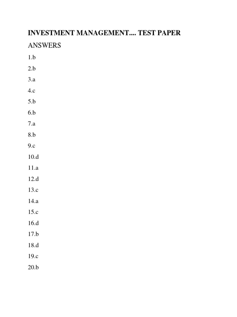 Investment Management - Answer Key 1 5 20 PDF | PDF