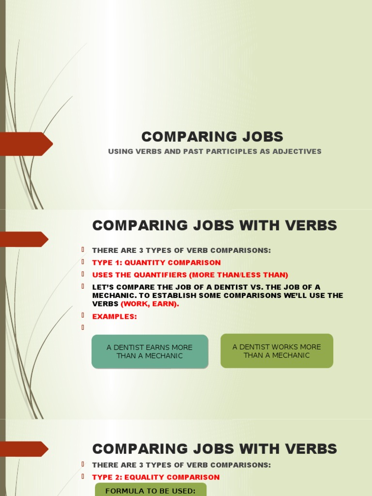 Job Comparisons Using Verbs & Participles | PDF | Adjective | Verb