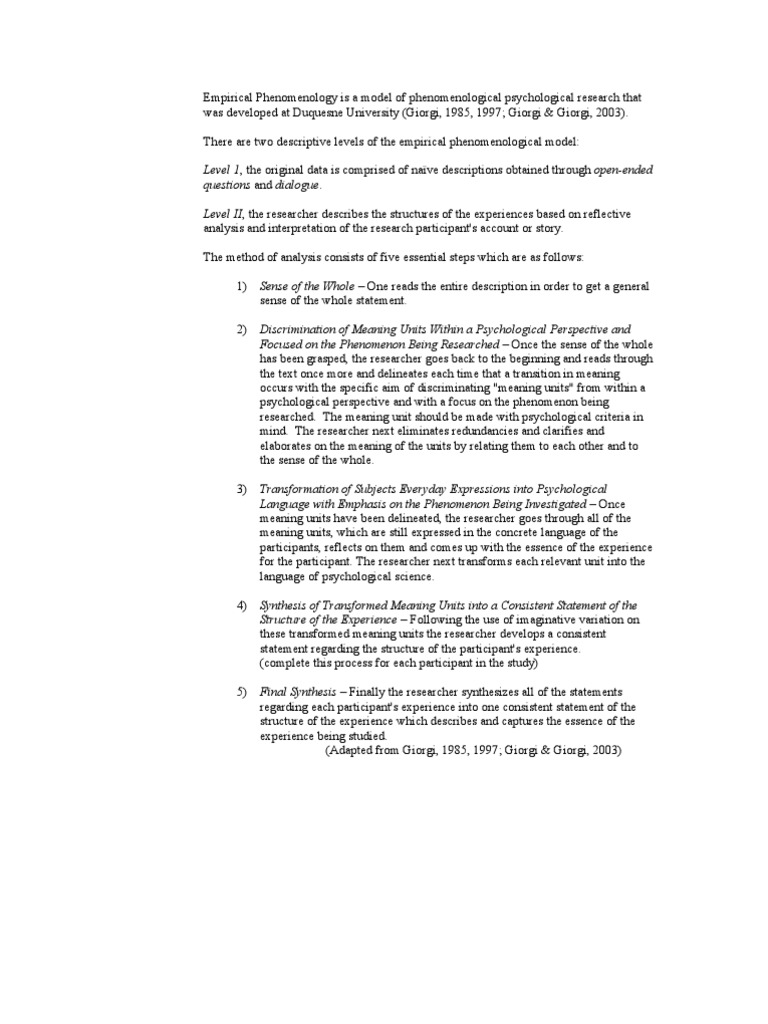 Giorgi's Empirical Phenomenology Steps | PDF | Phenomenology ...
