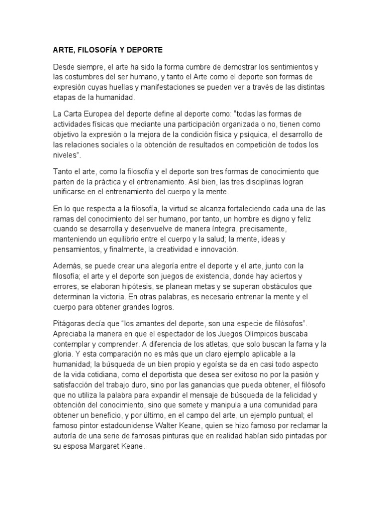 Arte, Filosofía y Deporte | PDF | Deportes | Homo Sapiens