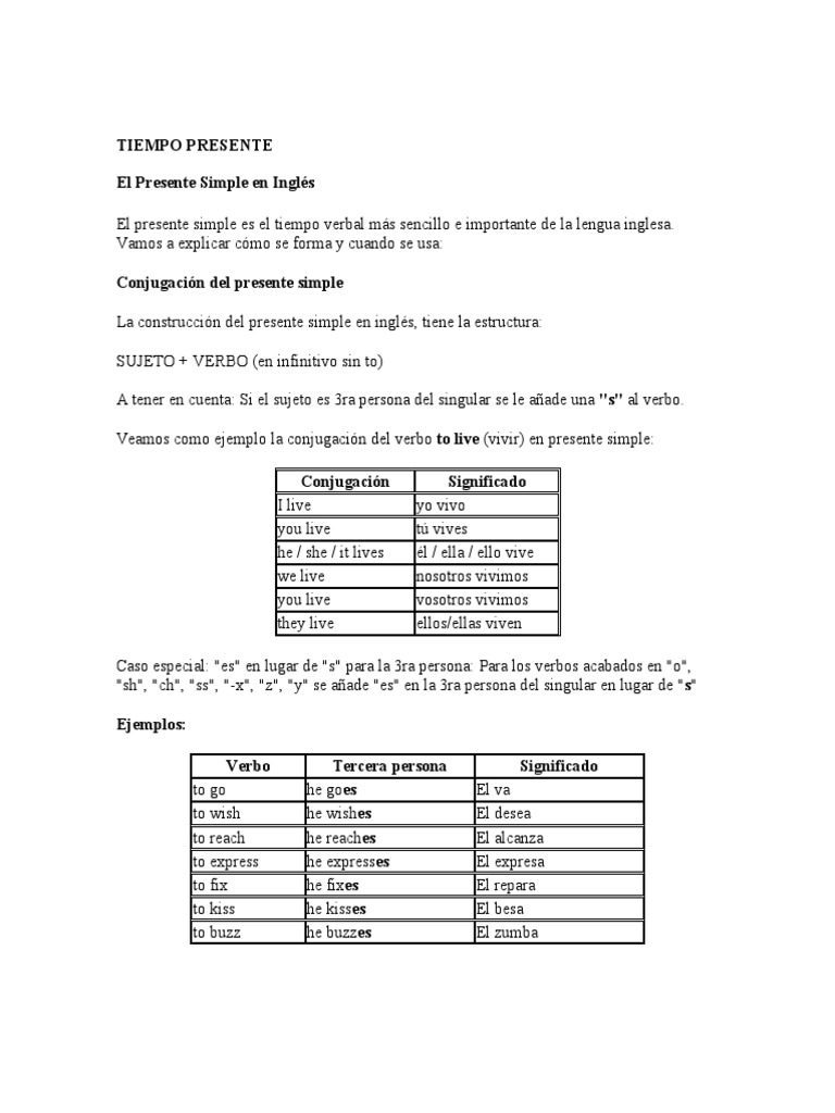 Tiempo Presente Ingles | PDF | Conjugación gramatical | Verbo