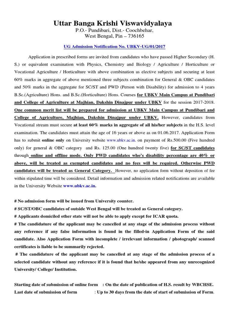 Uttar Banga Krishi Viswavidyalaya: P.O.-Pundibari, Dist. - Coochbehar ...