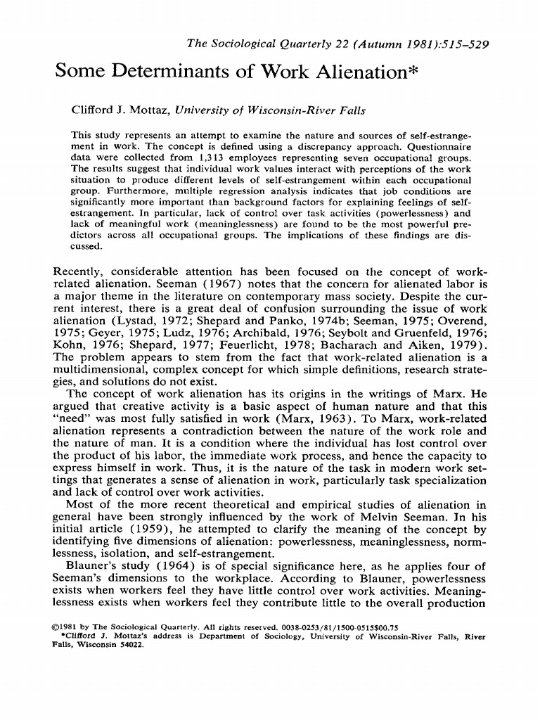Exploring the Determinants of Self-Estrangement in Work: A Study of the ...