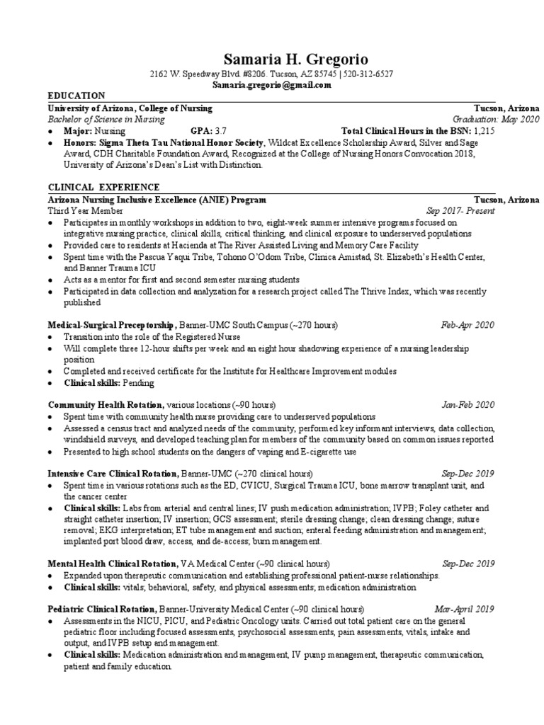 Samaria Gregorio-Resume | PDF | Intravenous Therapy | Nursing