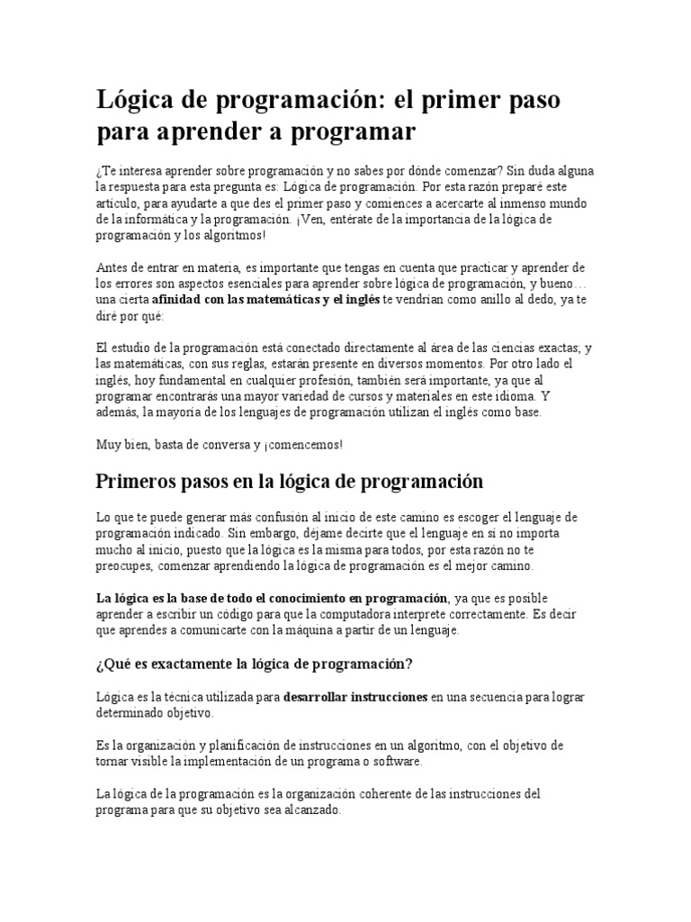 Introducción a la lógica de programación | PDF | Algoritmos ...