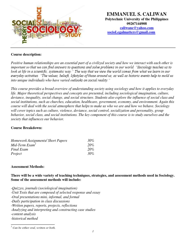 Syllabus in Sociology 101 PDF | PDF | Social Stratification | Sociology
