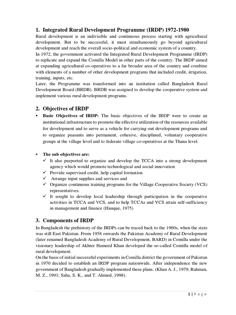 Integrated Rural Development Programme (IRDP) 1972-1980 | PDF ...