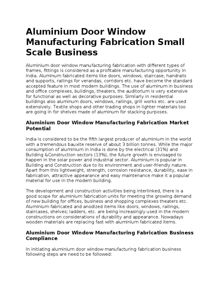 02 Aluminium Door Window Manufacturing | PDF