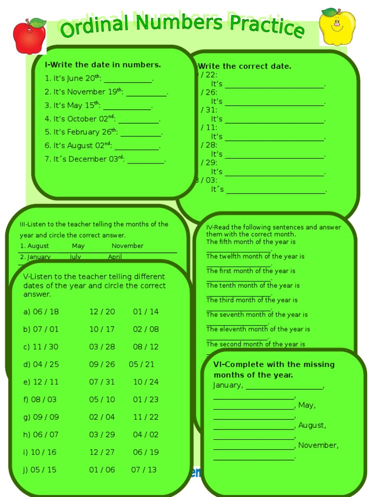 II-Write The Correct Date. I-Write The Date in Numbers.: TH TH TH ND TH ...