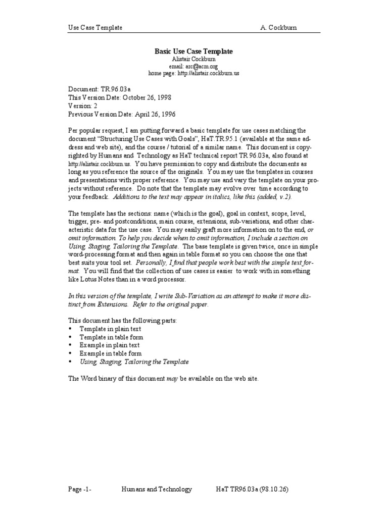 Use Case Template (Cockburn) PDF | PDF | Use Case | Credit Card